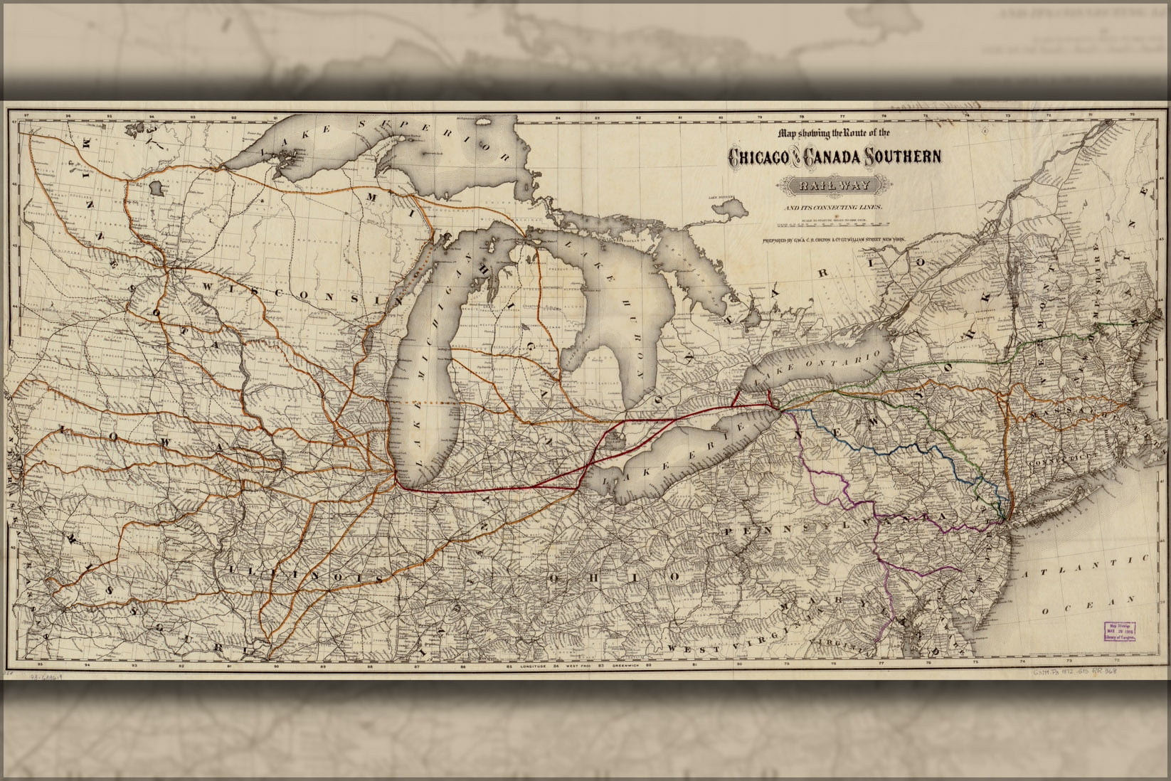 24"x36" Gallery Poster, Map of Chicago & Canada Southern Railway 1872 ...