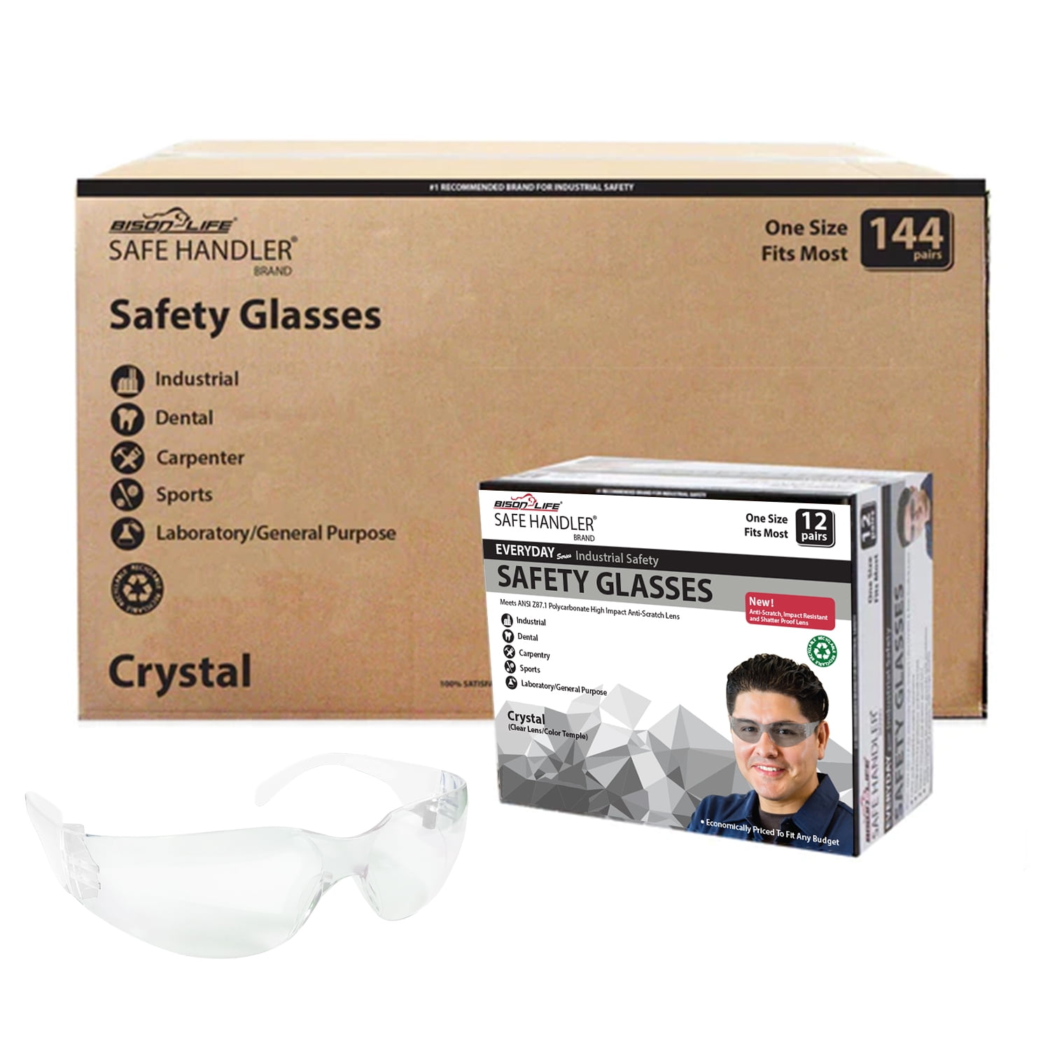 Safe Handler Clear Lens White Temple Safety Glasses For Men/Women (Pack ...