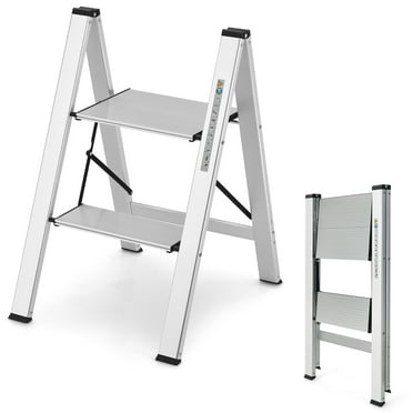 AmeriHome Ultra Slim Aluminum Two Step Folding Utility Step Ladder ...