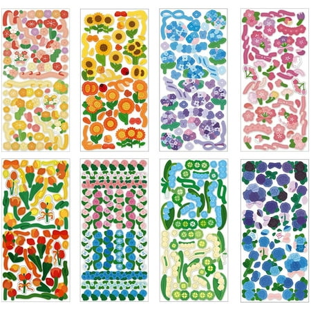 8 Sheets Deco Stickers Colorful Self Adhesive Flower Sticker Bulk for ...
