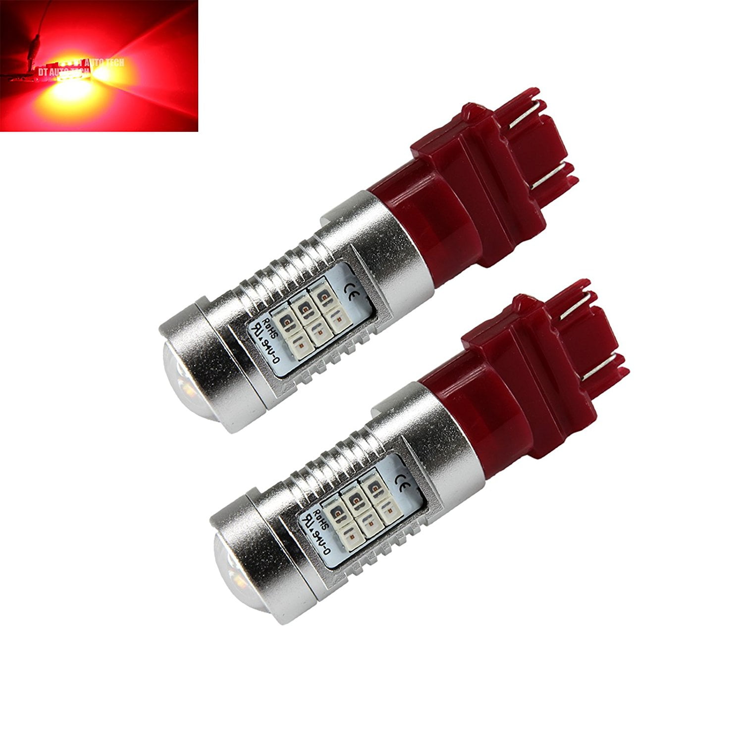 3157 Red 50W High Power 3535 Chip LED Projector Turn Signal/Brake/Tail ...