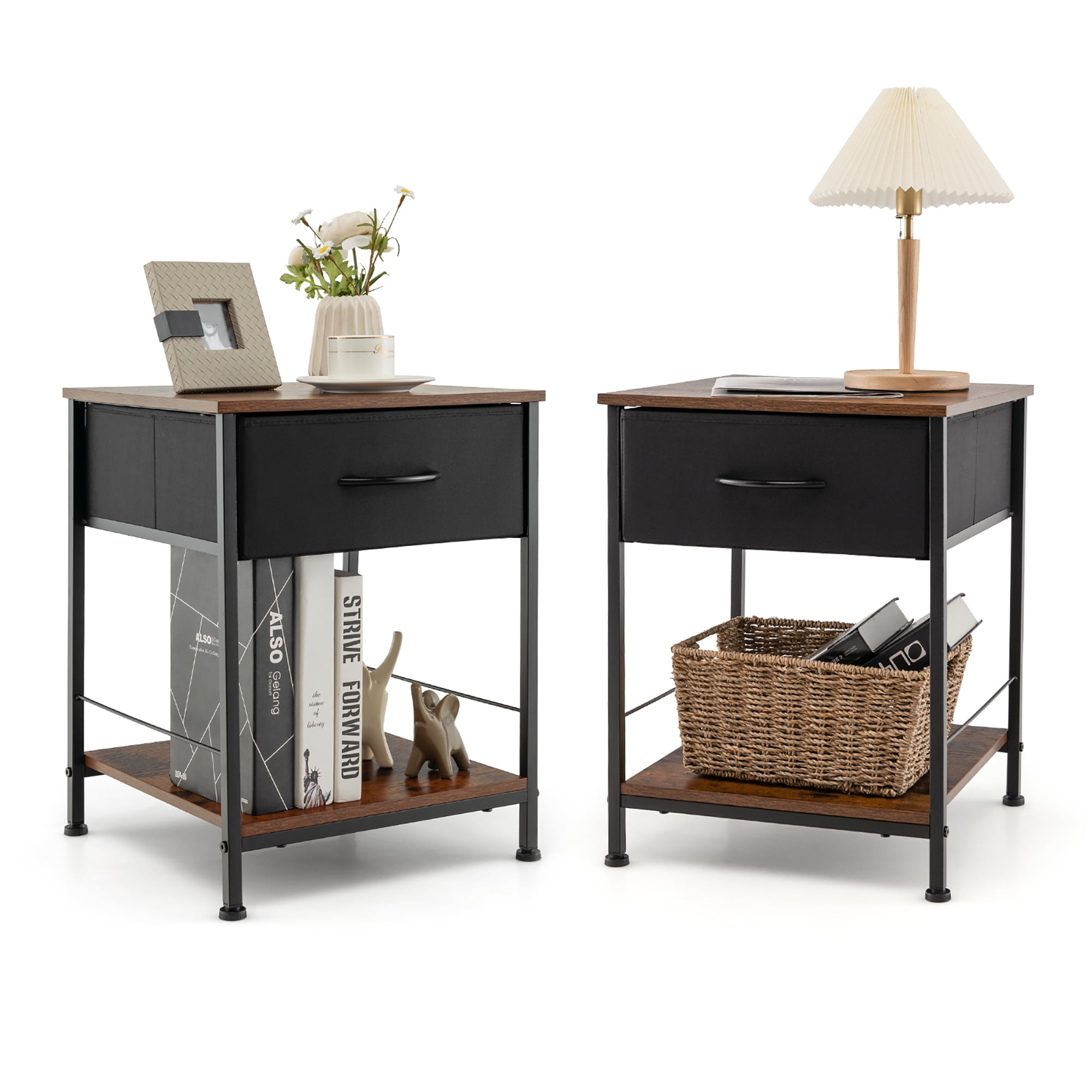 Costway 2 PCS 2-tier Nightstand Bedside End Sofa Table with Drawer for ...