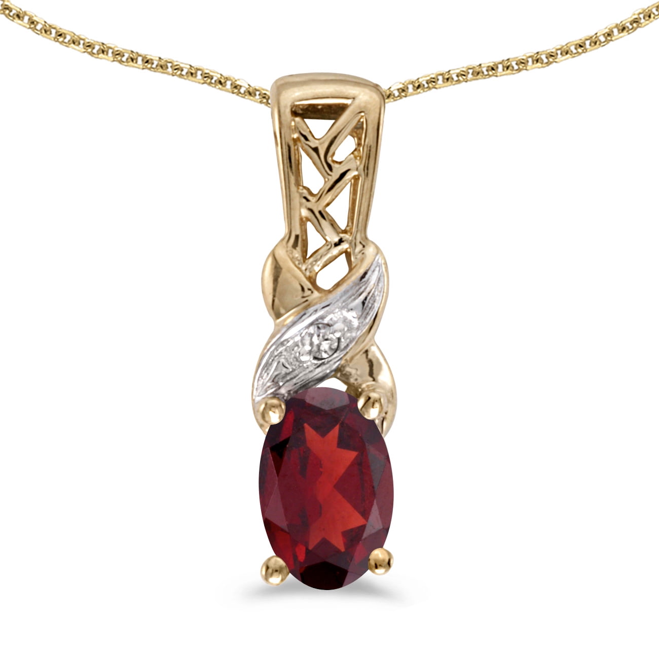 14k Yellow Gold Oval Garnet And Diamond Pendant with 18" Chain ...
