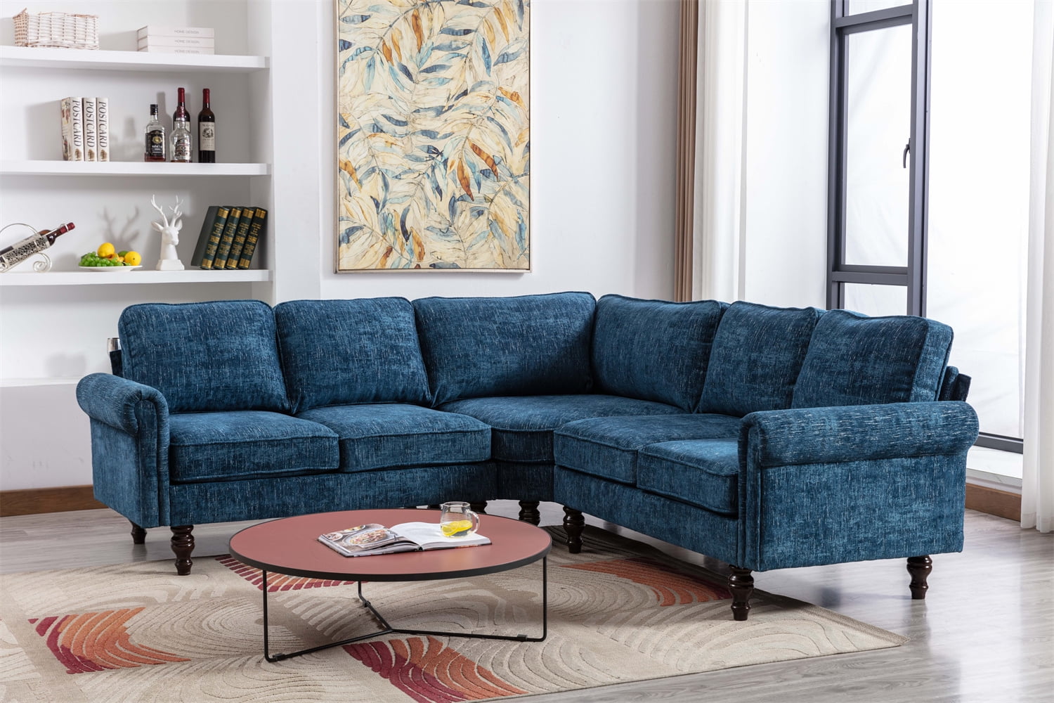 L-Shaped Sectional Sofa, Modern Upholstered Accent Sofa with Padded ...