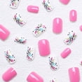 24 Pieces Colorful Pink Leaf Design Square Press on Nails - Easy ...