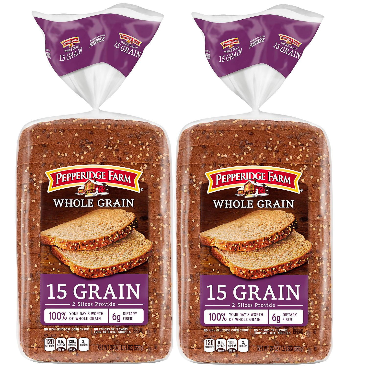 Pepperidge Farm Whole Grain 15 Grain Bread (2 pk., 24 oz.) - Walmart.com