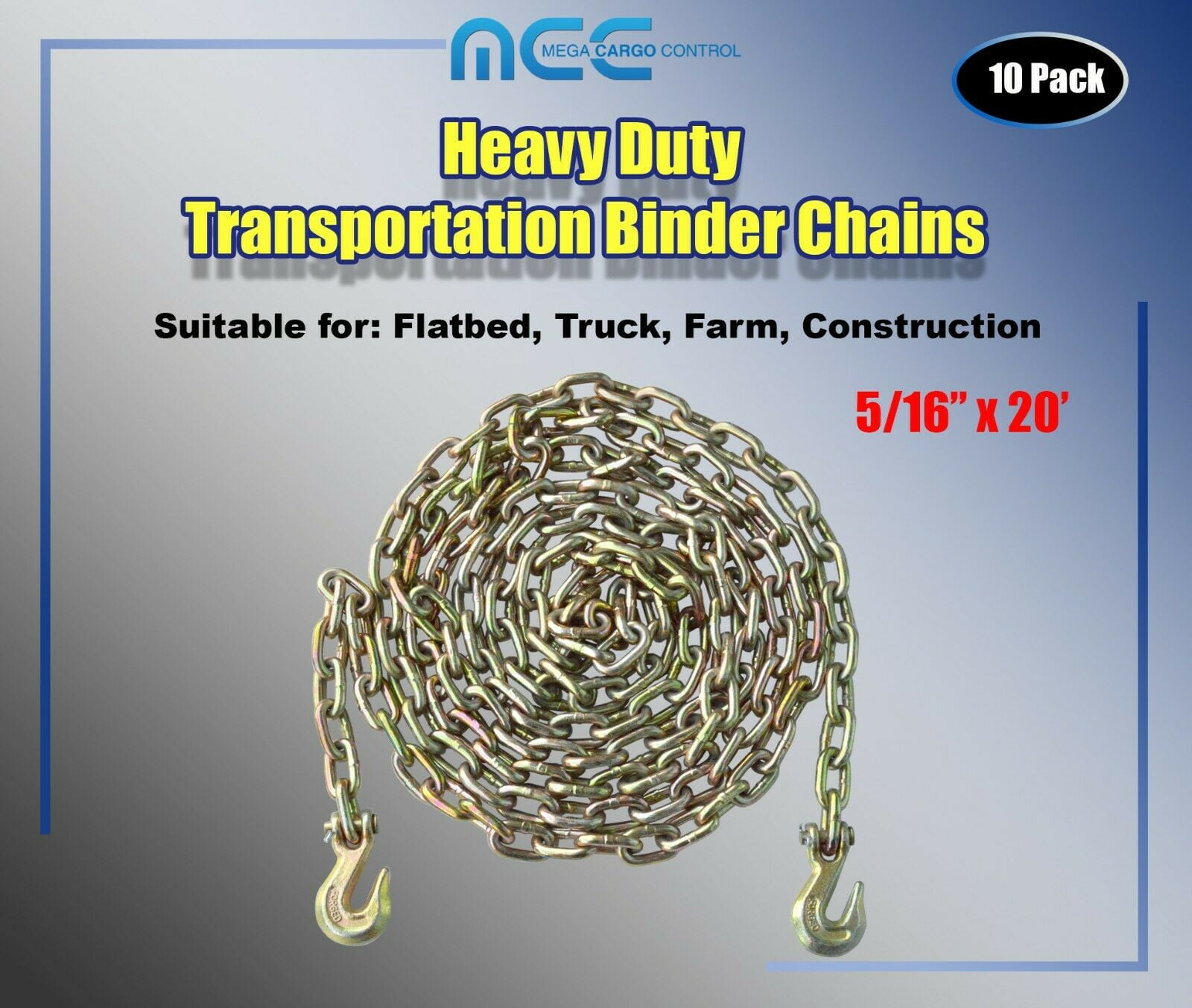 Mega Cargo Control 10 Pack G70 5/16" x 20' Tow Chain Transportation ...