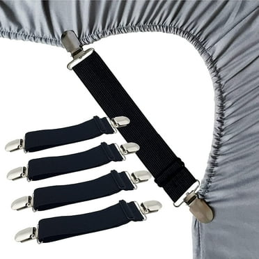 EVRI Adjustable Bed Sheet Straps with Metal Clamp Corners, 4 Pack ...