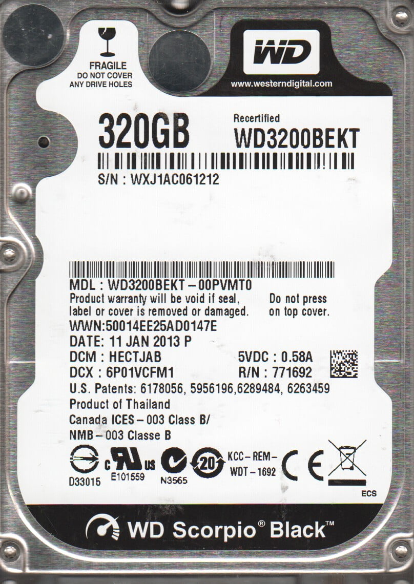 WD3200BEKT-00PVMT0, DCM HECTJAB, Western Digital 320GB SATA 2.5 Hard ...