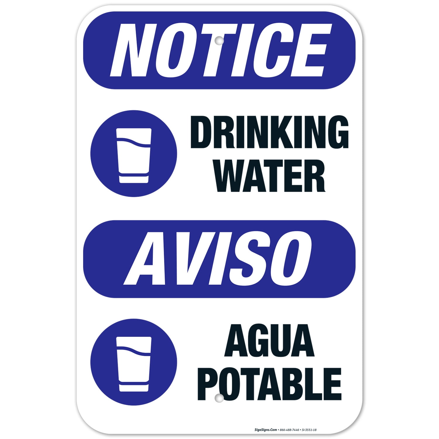 Drinking Water Bilingual Sign, OSHA Notice Sign, - Walmart.com
