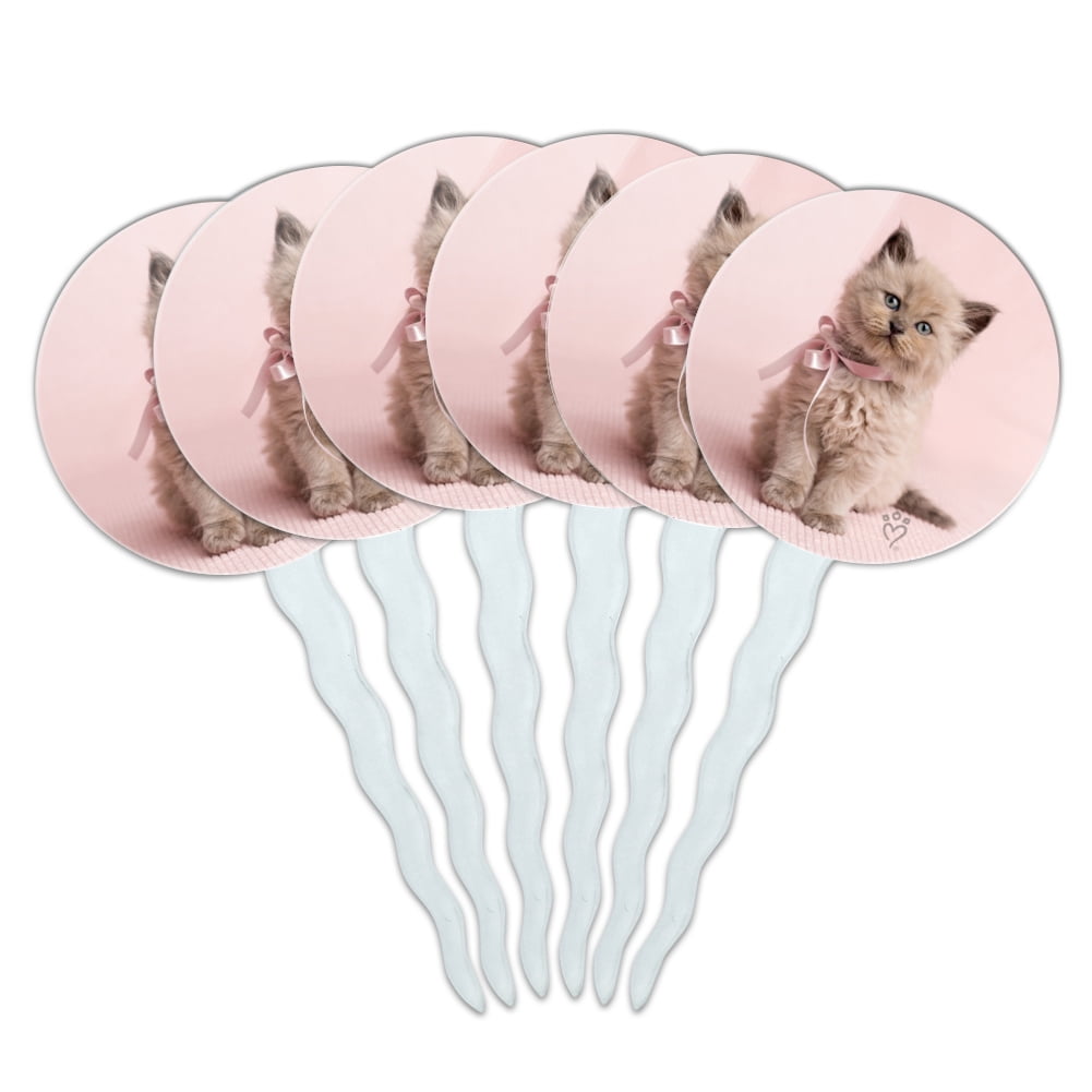 Miradoll Ragdoll Cat Kitten Pink Ribbon Bow Cupcake Picks Toppers ...