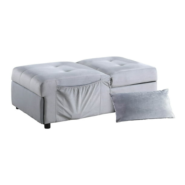 Netto Gray Velvet Upholstered Lift Top Storage Bench with Pull-out ...