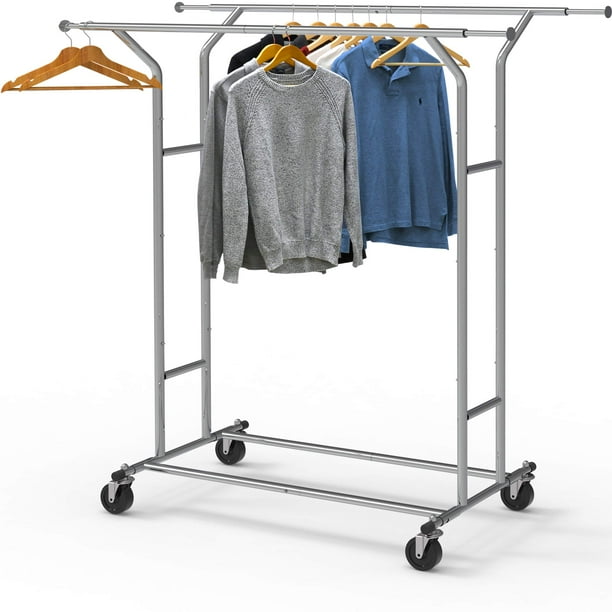 Simple Houseware Heavy Duty Double Rail Clothing Garment Rack, Chrome ...
