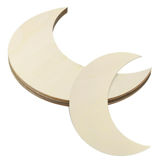 Uxcell 9"x3.3" Wooden Moon, 5 Pack Unfinished Wood Moon Blank Wooden ...