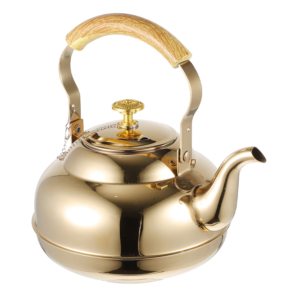 Tetera de acero inoxidable de 1,5 l con mango de madera y acabado espejo para cocina de gas e ...
