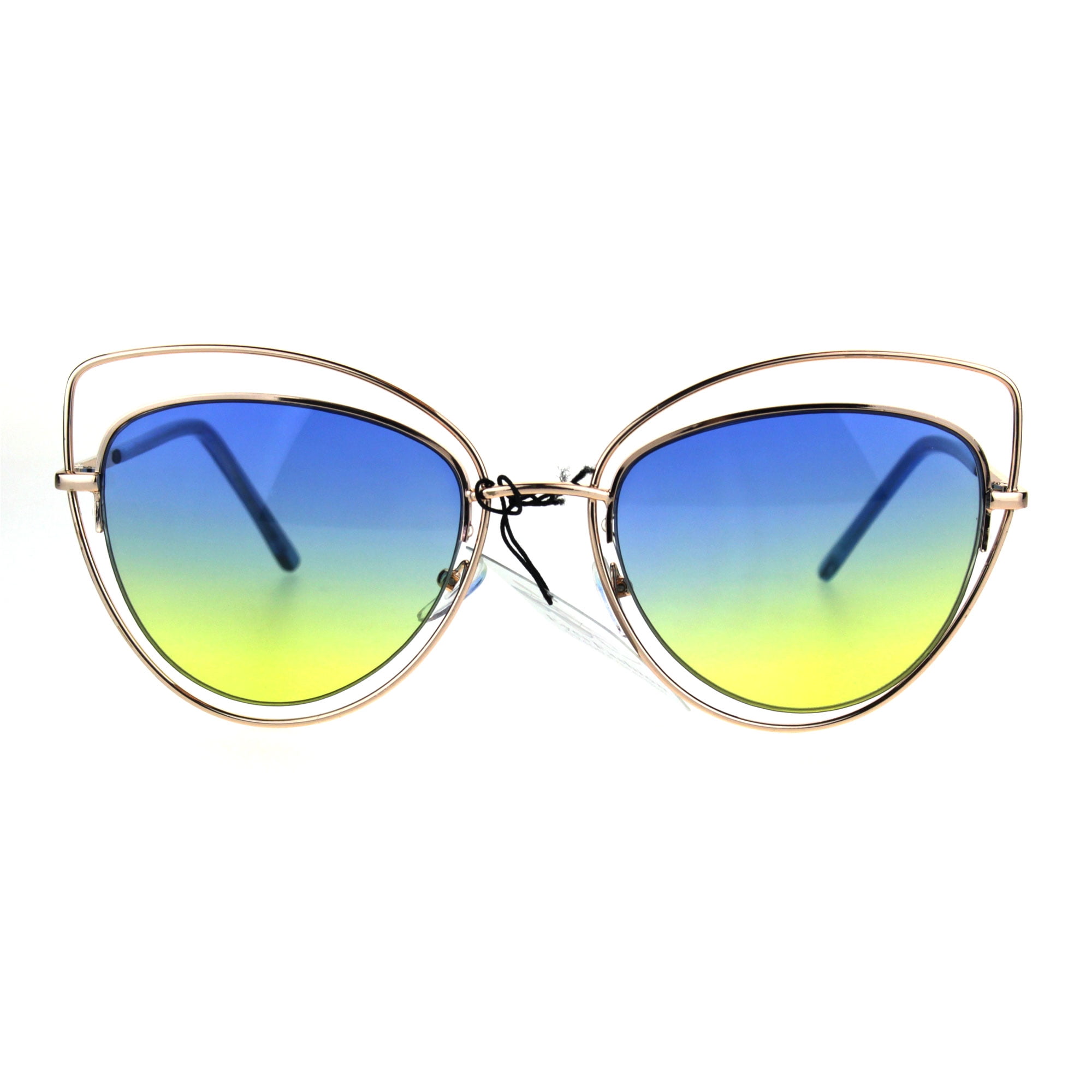 Womens Oceanic Gradient Oversize Double Rim Goth Cat Eye Sunglasses ...