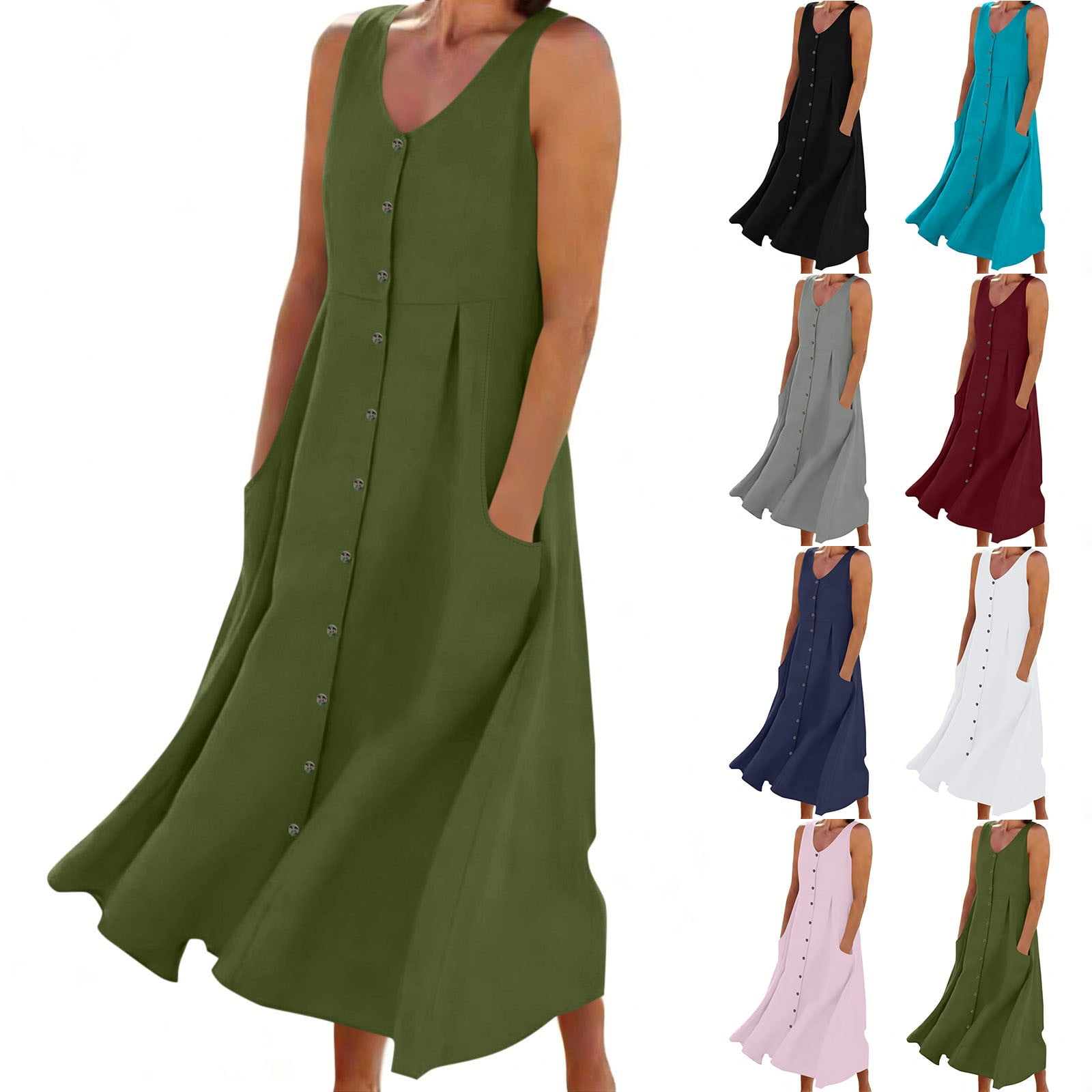 Click here for Nslgxd Summer Linen Dress For Women Crew Neck Butt... prices