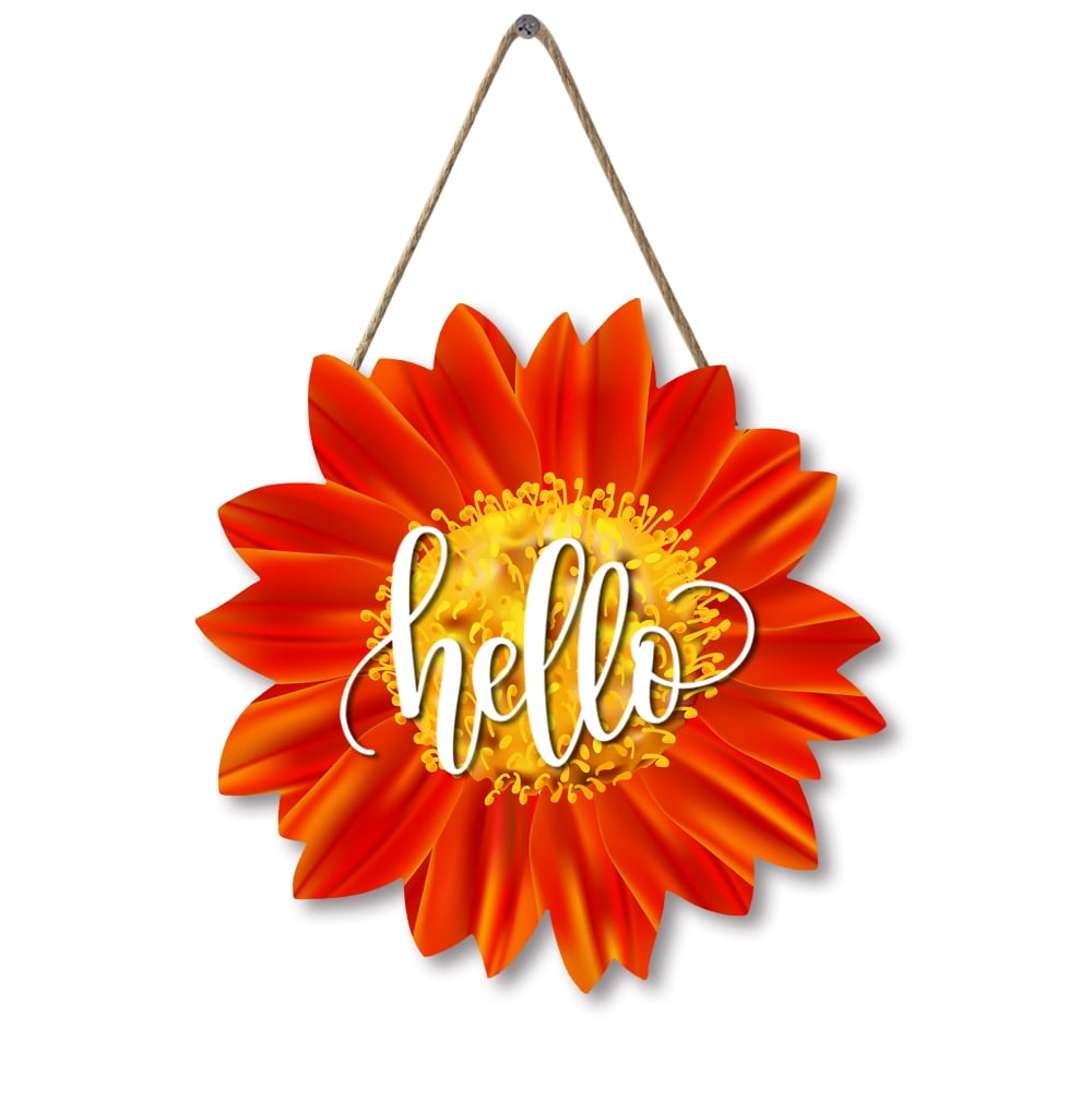 Sunflower Hello Wood Door Hanger 12 Inch Large Wooden Flower Sign ...