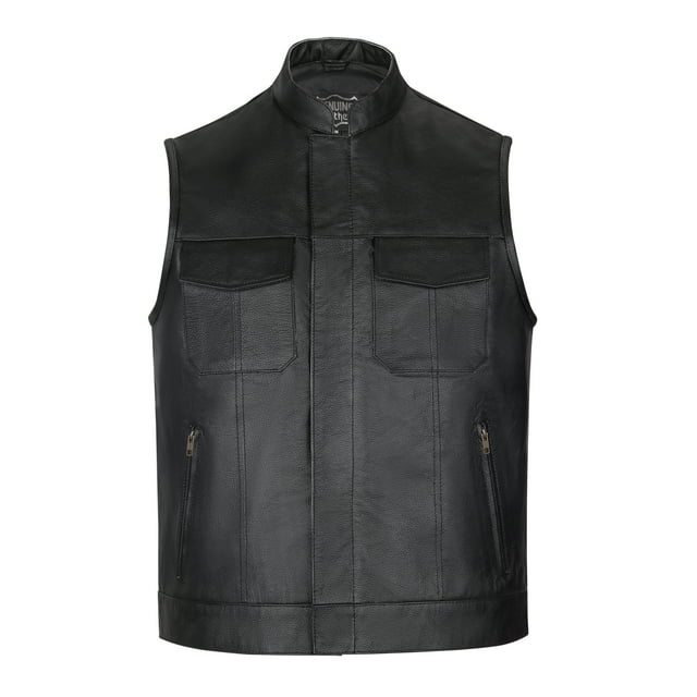 SKYLINEWEARS Men Leather Motorcycle Vest Black Classic Vintage Club ...