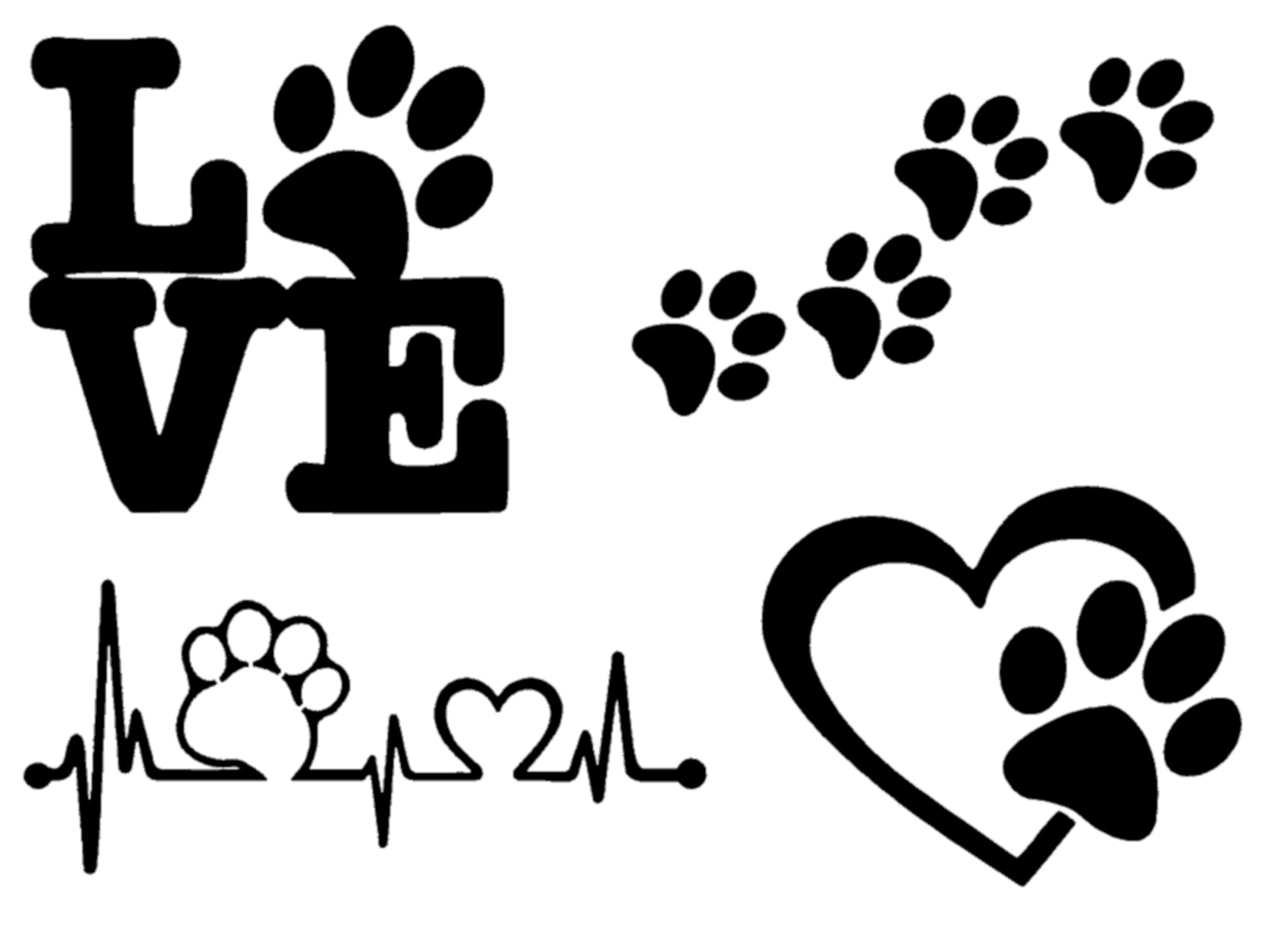 Paw Decals 4 Pack: Dog Paws, Love with a Paw, Paw Heartbeat, Paw Prints ...