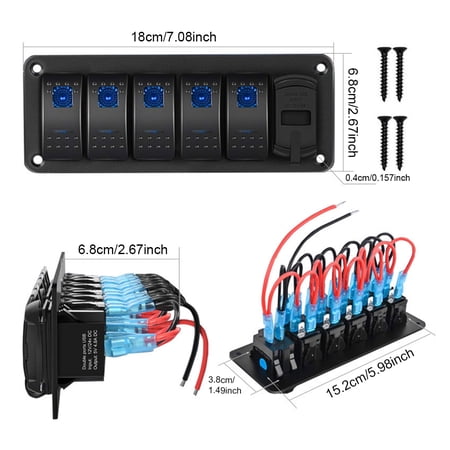 Aluminium Automotive Switch Panel Dual USB Blue Lighting Universal ATV ...