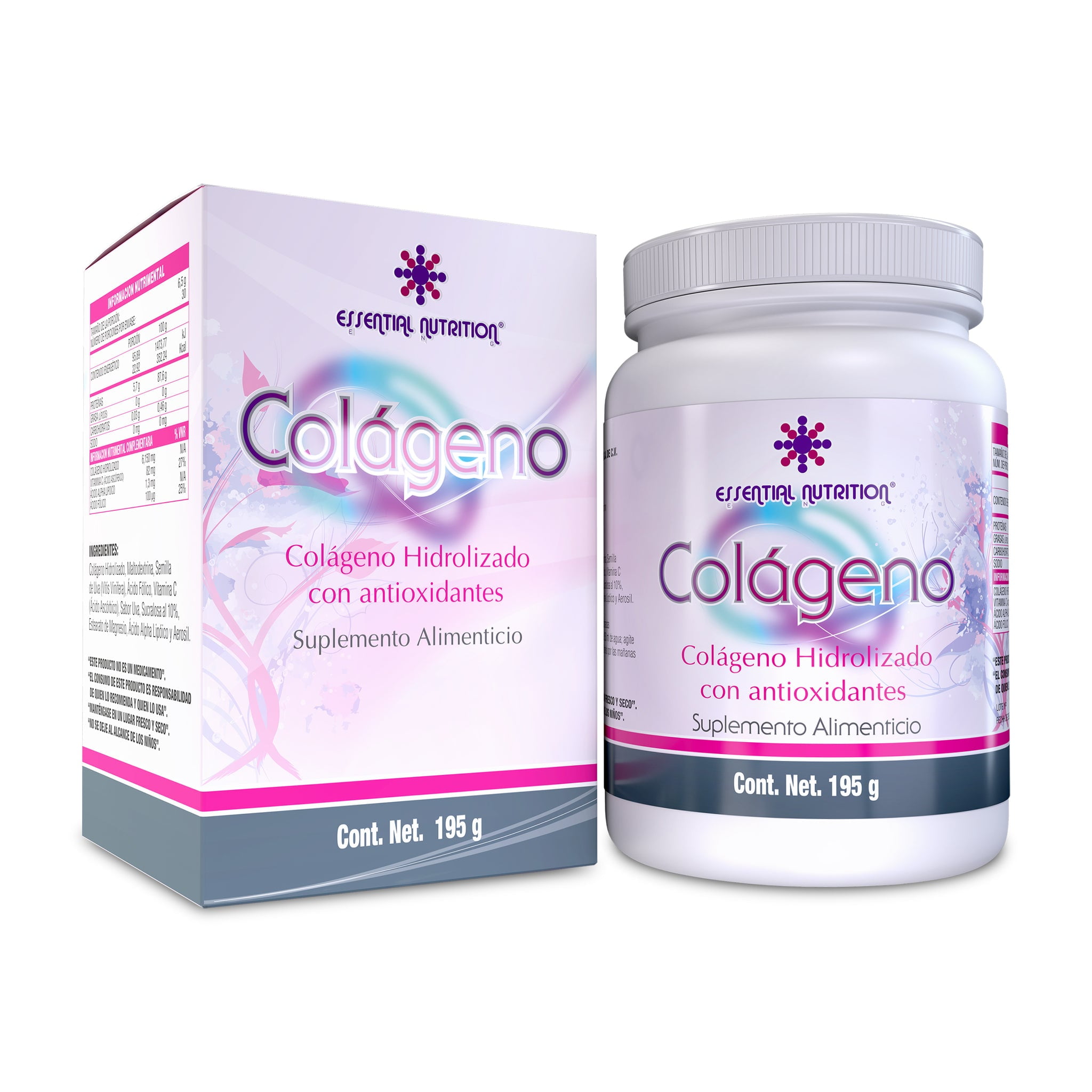 Colágeno Plus con Antioxidantes Sabor Uva 195 grs. Essential Nutrition ...