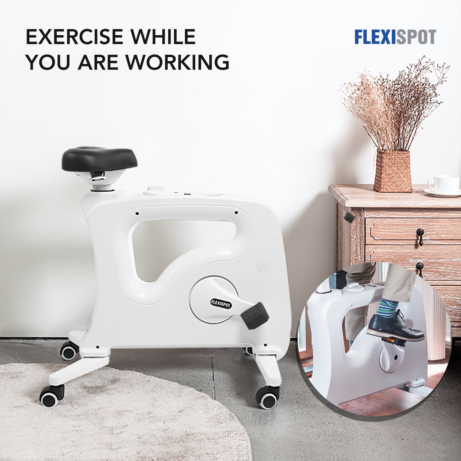 FlexiSpot Home Office White Under Desk Exercise Bike Chair Without ...