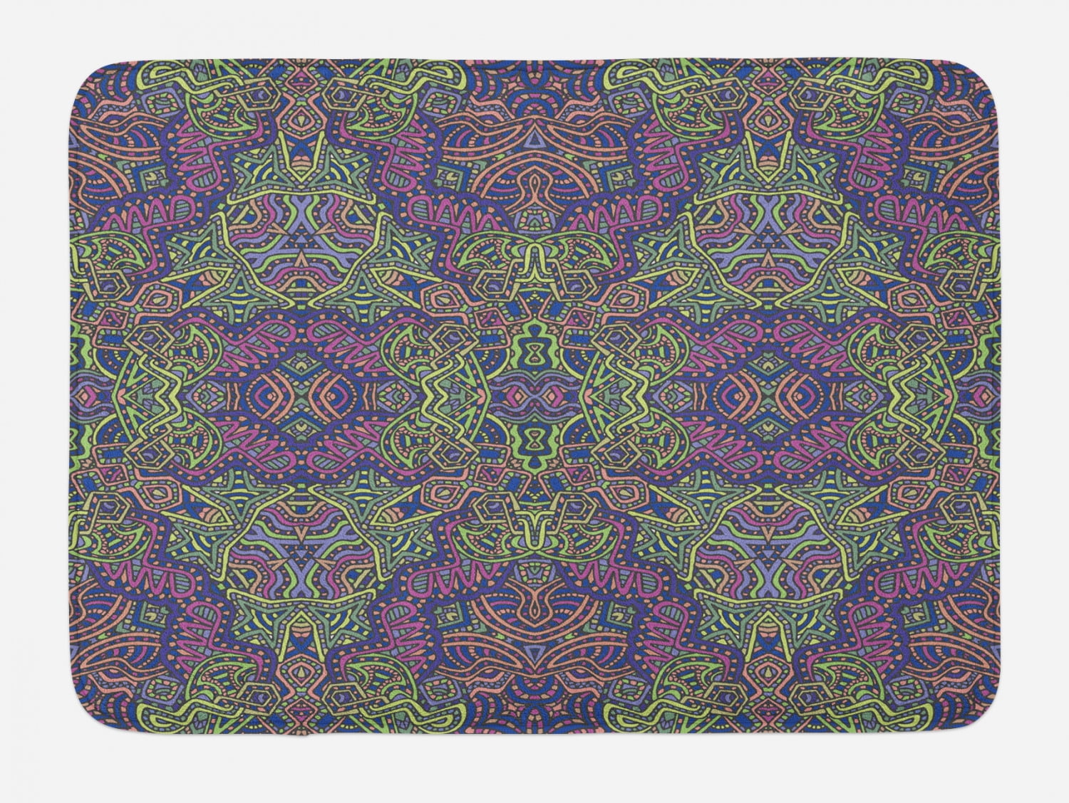 Psychedelic Bath Mat, Fractal Pattern 90's Style Tribal Themed Modern ...