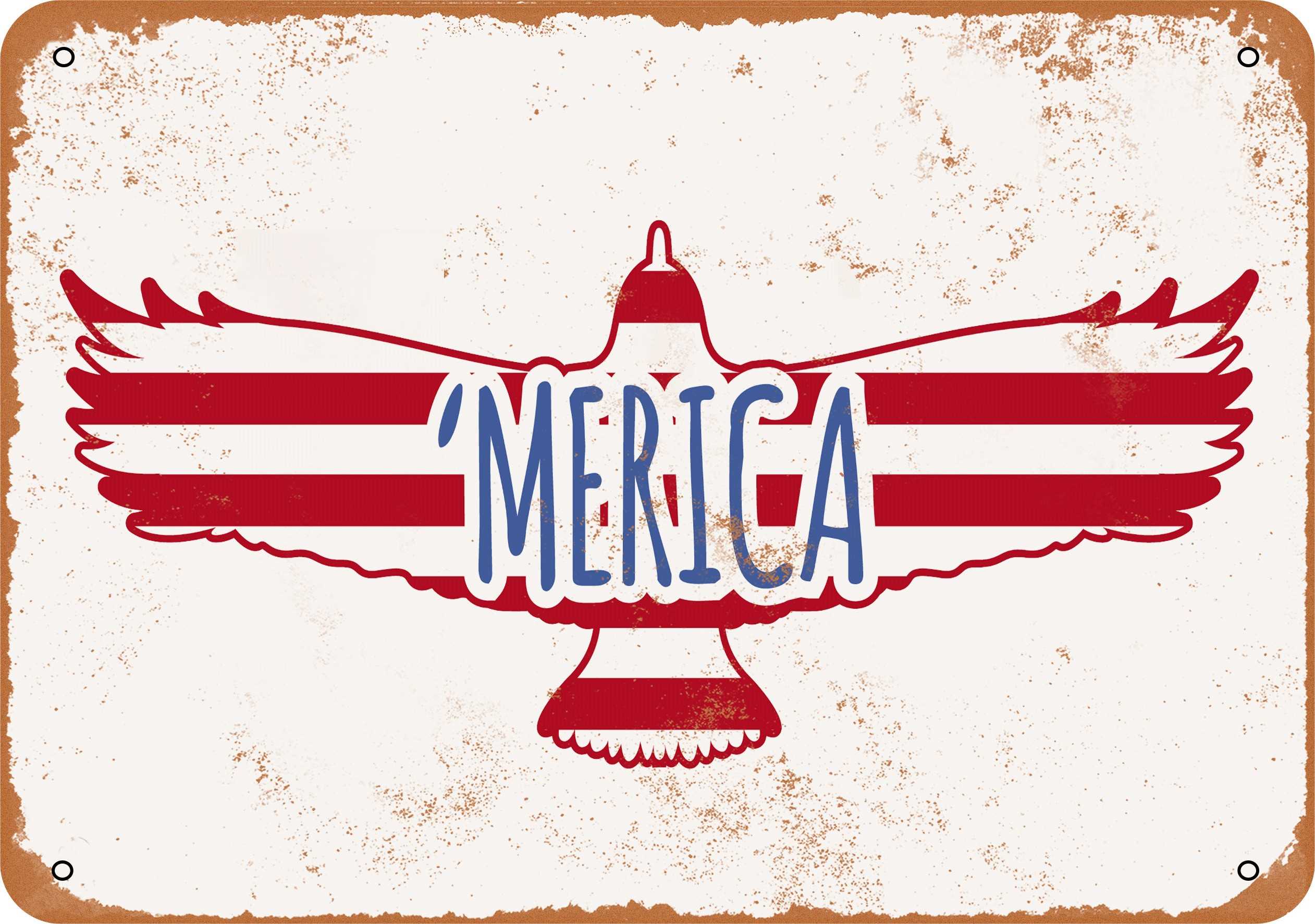 7 x 10 METAL SIGN - Eagle American Flag Colors 'Merica - Vintage Rusty ...