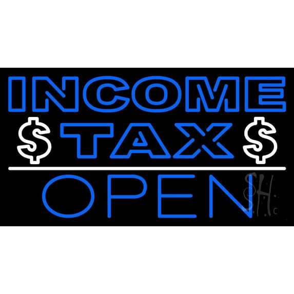 Blue Income Tax Open With Dollar Logo LED Neon Sign 20 x 37 - inches ...