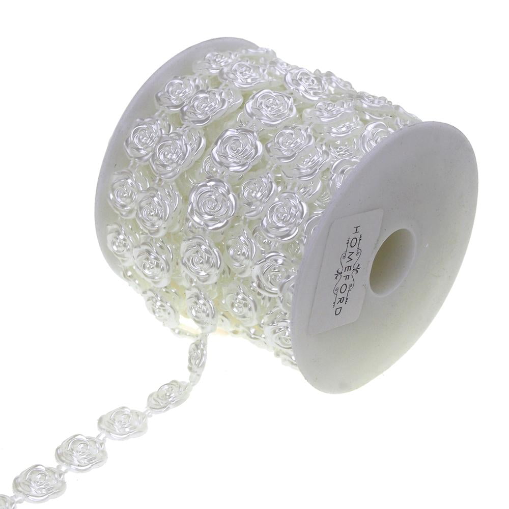 Plastic Rose Pearls Bead Strand Ribbon, 1/2-Inch, 10-Yard, White ...