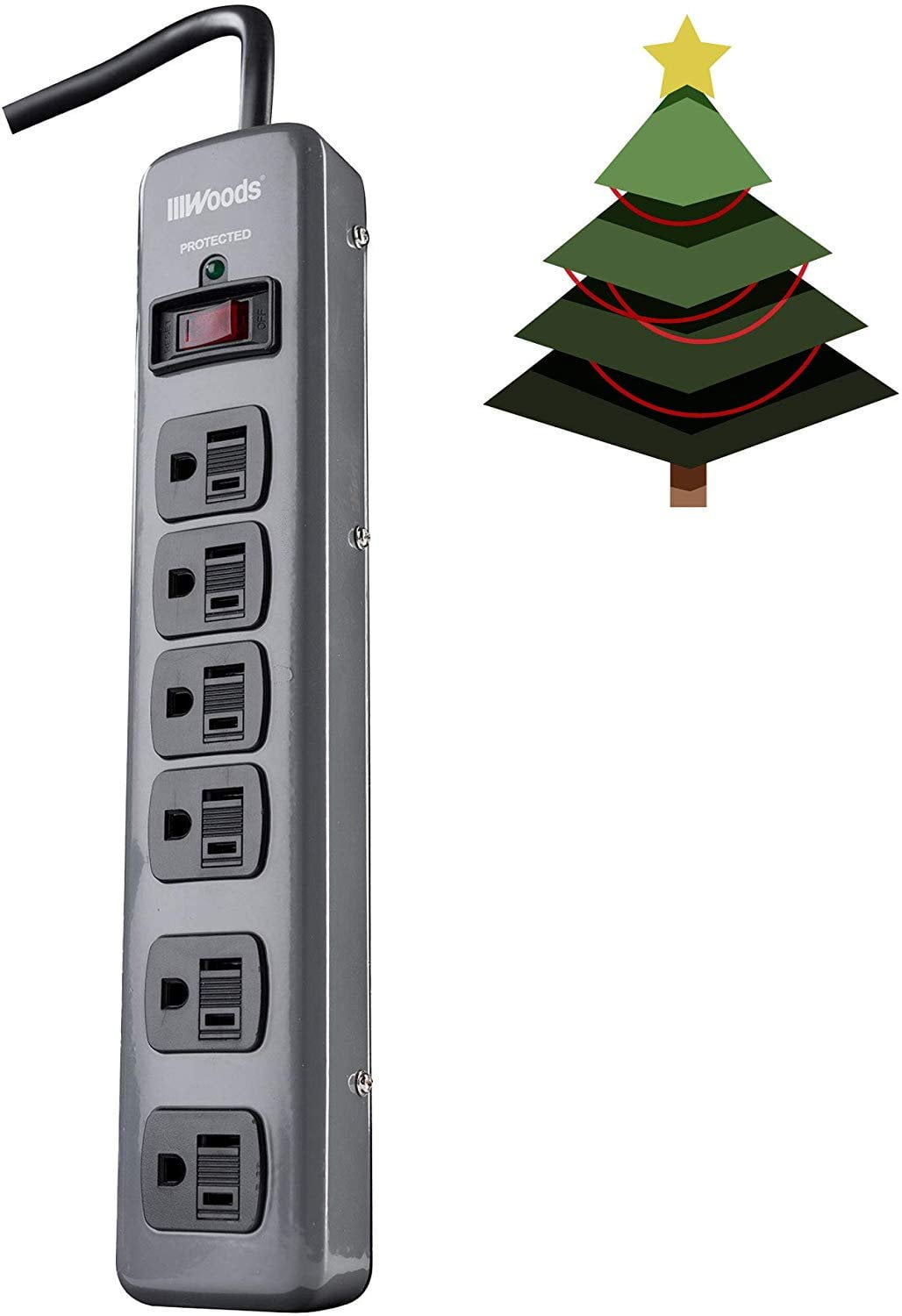 Woods 41546 Metal Surge Protector with 6 Outlets Lighted Circuit ...