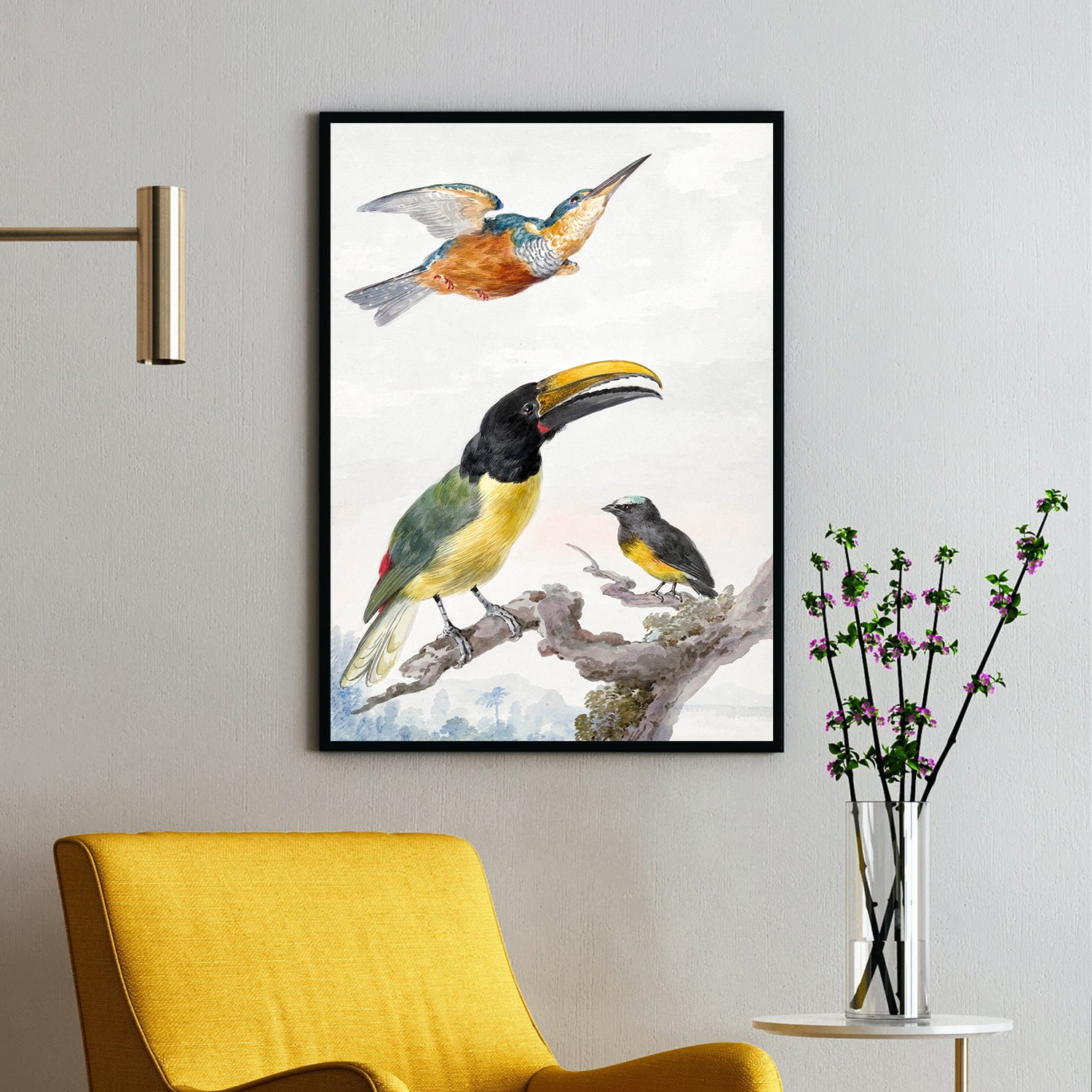 Three Birds: a Kingfisher, a Prince Von Wied's Toucan and an Sparrow ...