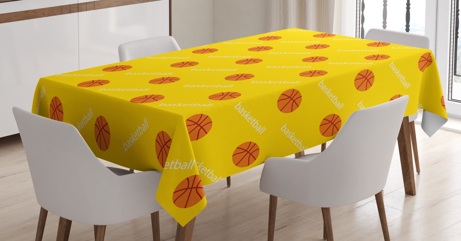Basketball Tablecloth, Athletics League Theme Balls on Yellow Backdrop ...