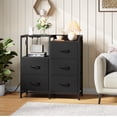 Black Nightstand with Charging Station and LED Light, Wide 5 Drawers ...