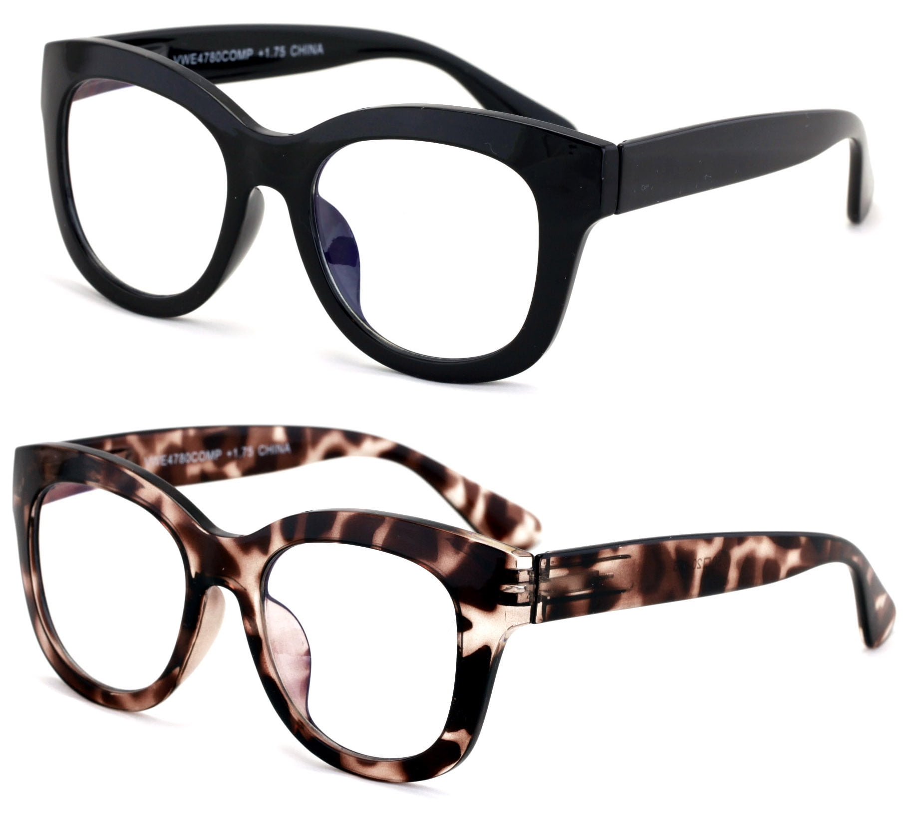 2 Pairs Women Bold Round Reading Glasses - Blue Light Blocking Readers ...