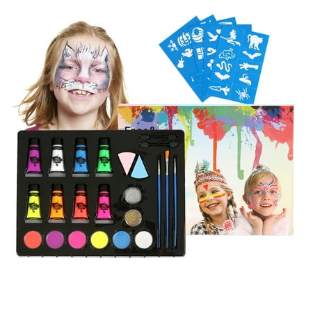 Professional Face Paint Kit Makeup Palette 50 Stencils 6 Facepaints 8 ...