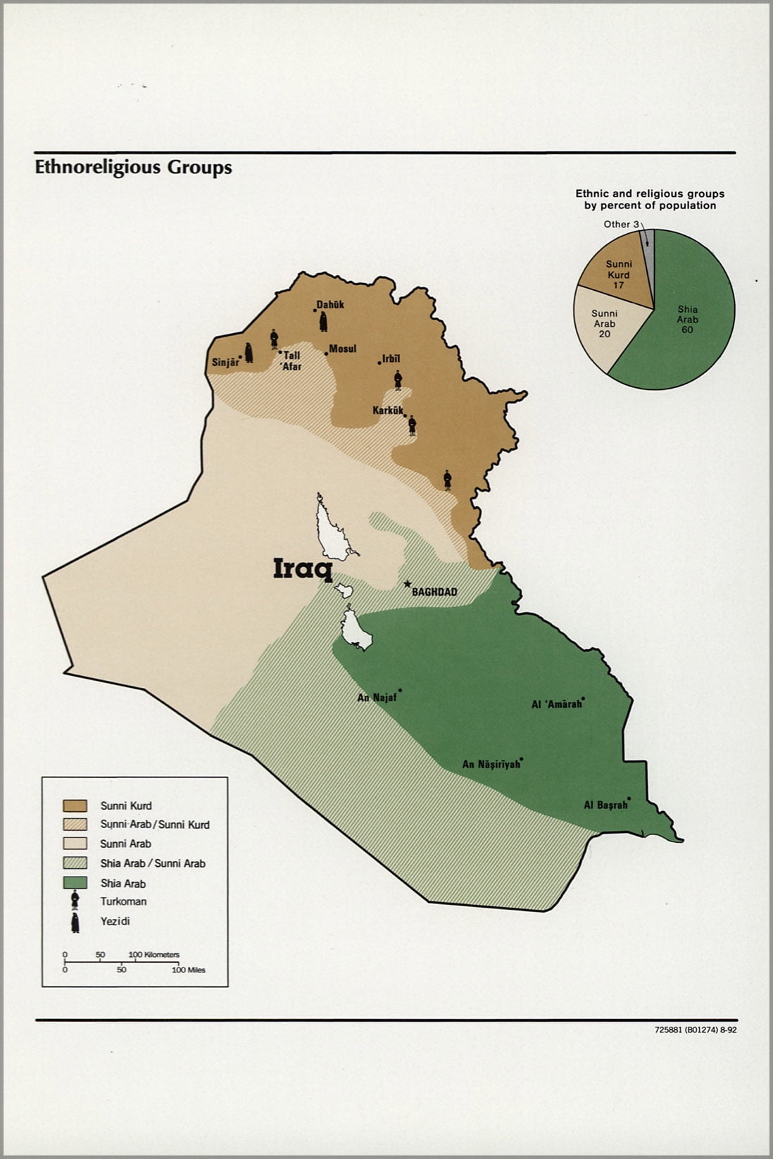 24"x36" Gallery Poster, cia map of iraq Ethnoreligious groups 1992 ...
