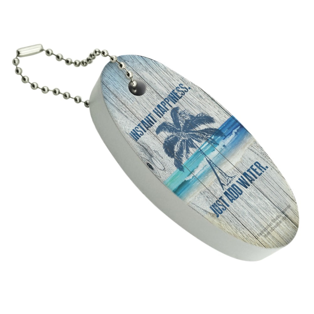 Instant Happiness Just Add Water Tropical Beach Floating Keychain Oval ...