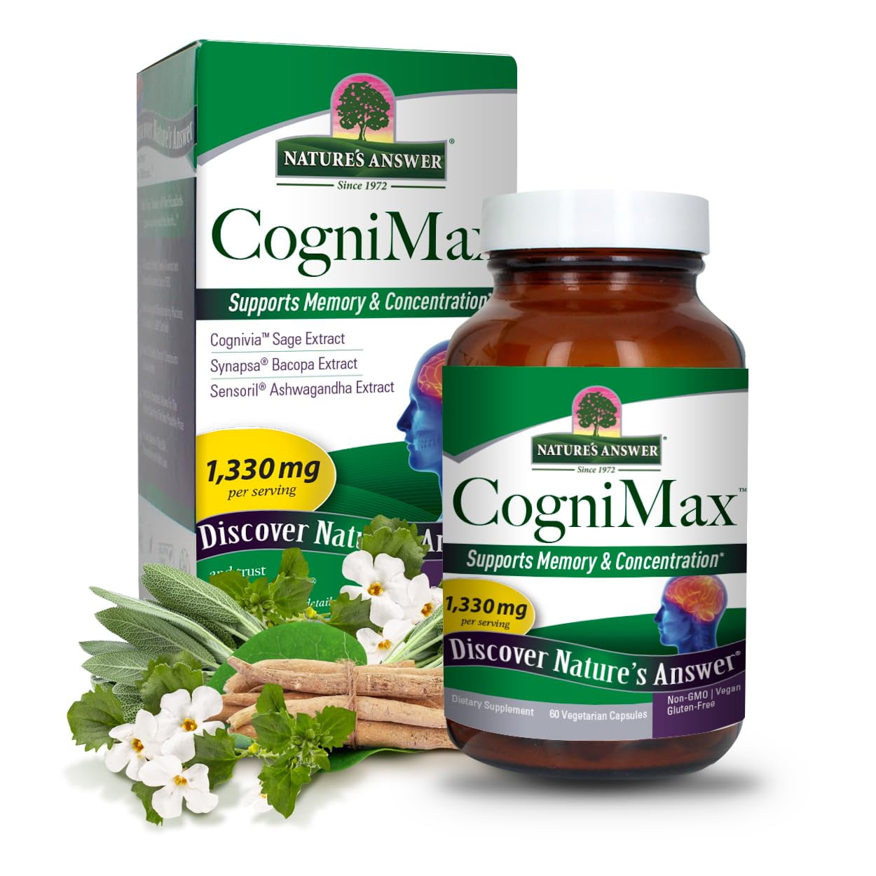 Suplemento Nature's Answer CogniMax 1330 mg 60 cápsulas | Walmart en línea