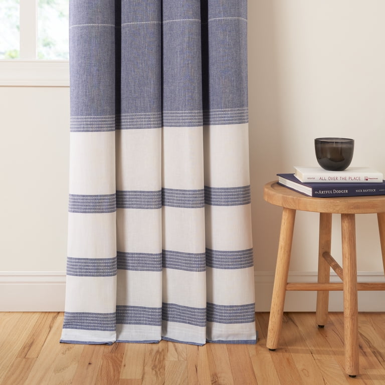 Navy Blue Curtains With White Border