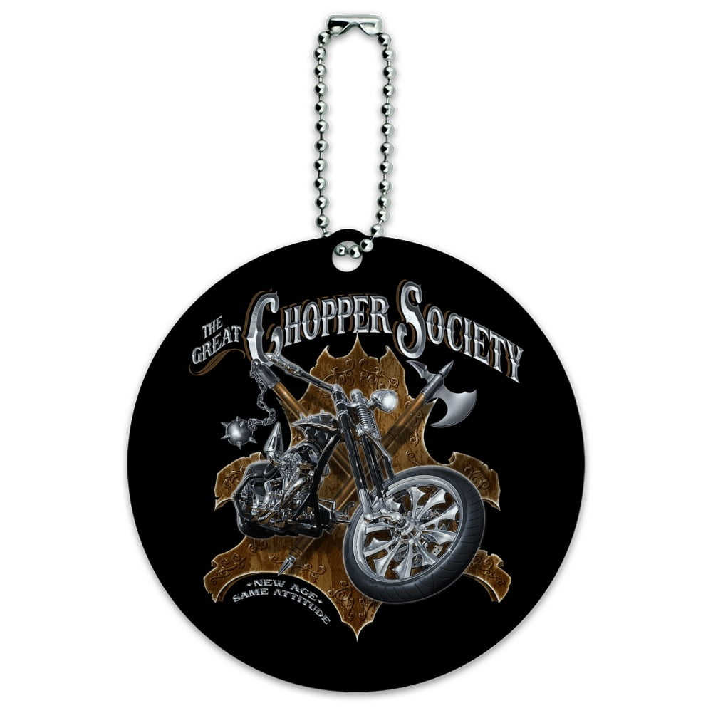 Great Chopper Society Axe Mace Biker Motorcycle Round Luggage ID Tag ...