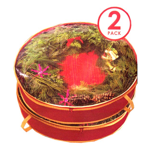 Simplify 24" x 6" Christmas Holiday Wreath Bag, 2-Pack, Red Nonwoven ...