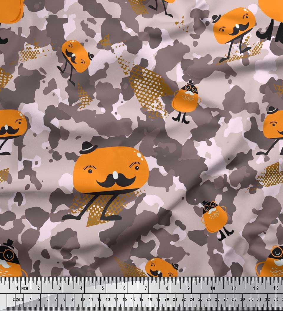 Soimoi Satin Silk Fabric Cartoon & Camouflage Print Fabric by Yard 42 ...