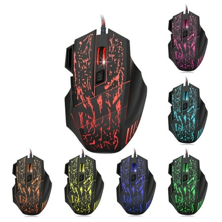 Seven-button gaming mouse with 5-speed adjustable DPI, flowing water ...