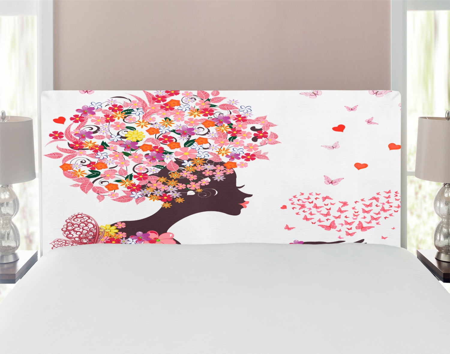 Butterflies Headboard, Girl a Heart of Enjoying Blossoms Summertime ...