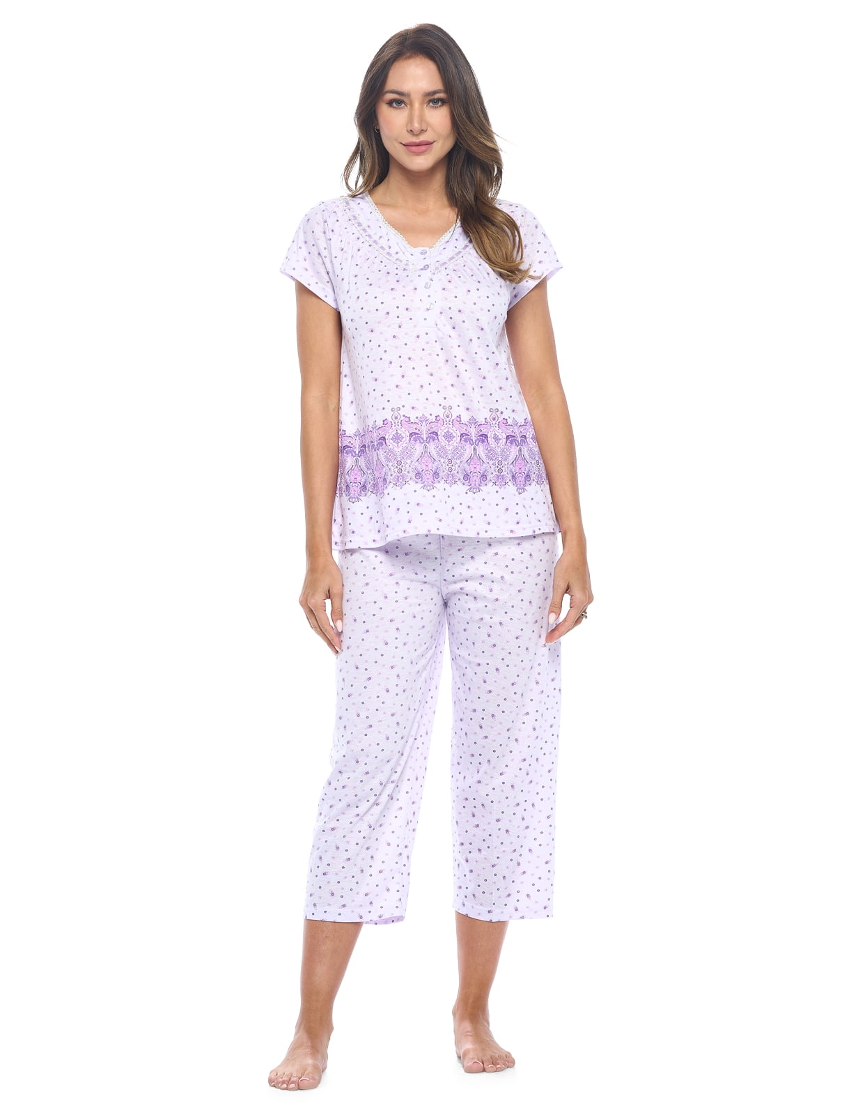 Casual Nights Women's Capri Pajama Set, Top with Capri Pants Pjs Floral ...