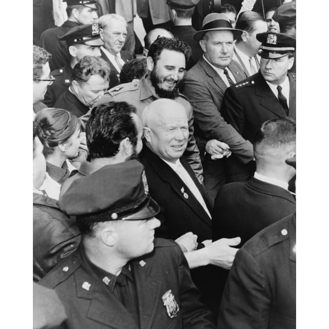 Print: Fidel Castro And Nikita Khrushchev Make Their Way In The Midst ...