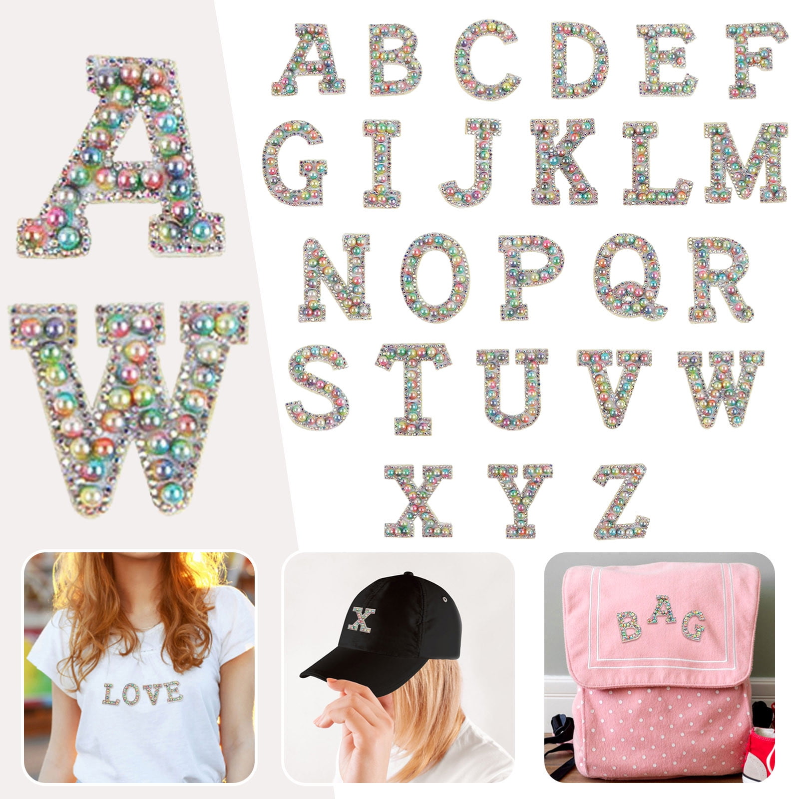Stickers Letter Patch Set Of Pearl Rhinestone Shiny Pearl Letter Patch ...