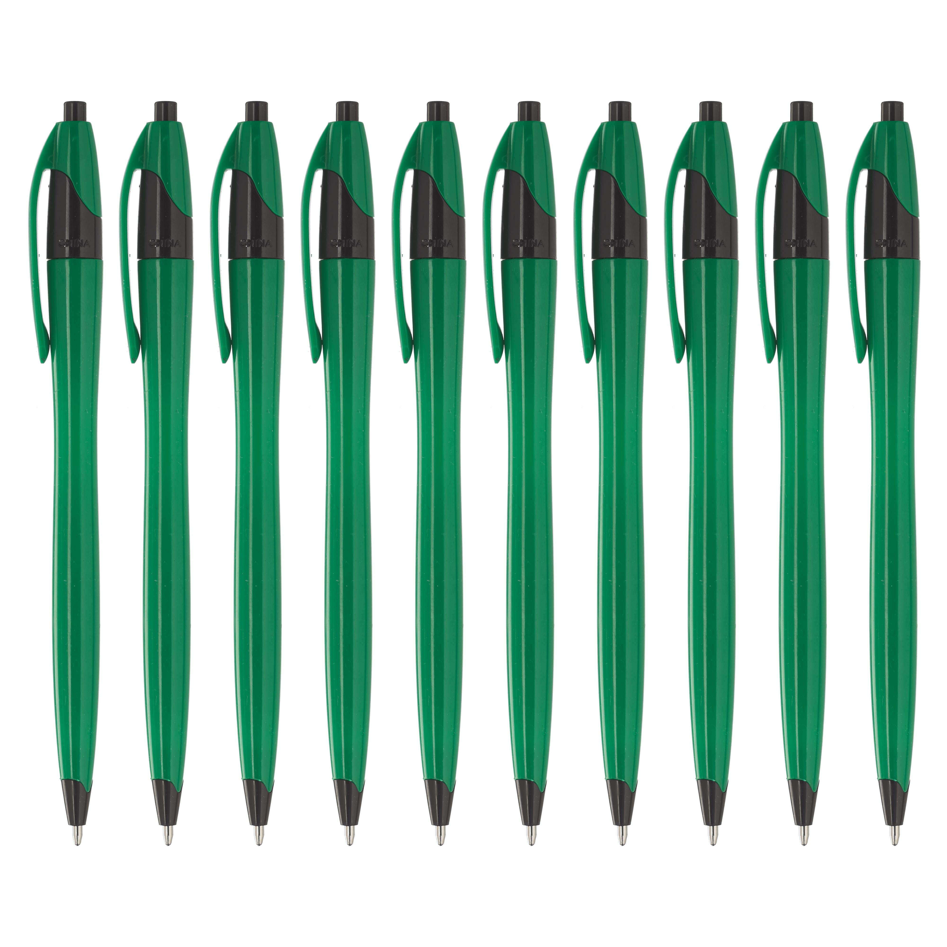 10 Accent Click Action Pens Pack - Plastic, Vibrant, Black Ink - Green ...